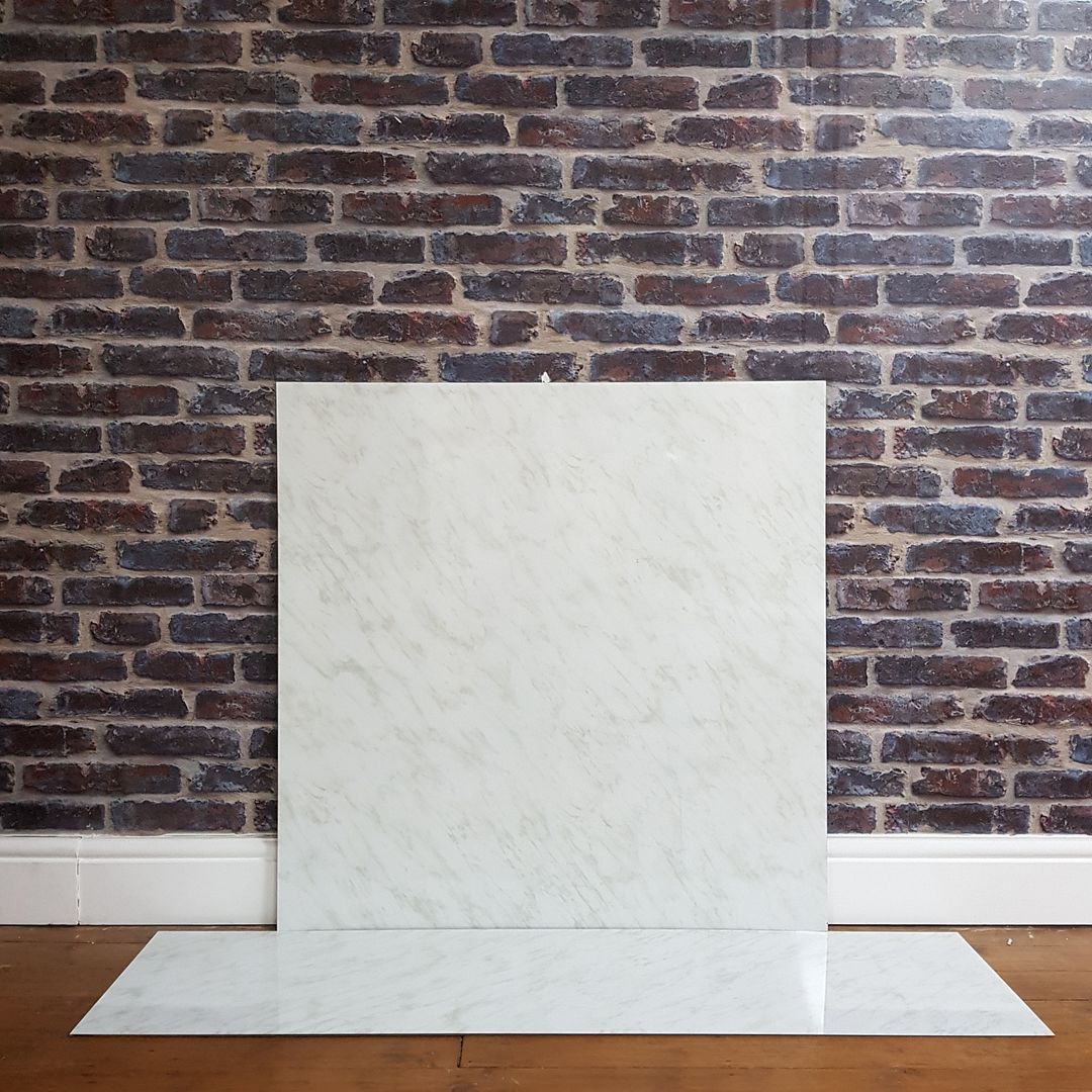 White Black Grey Cream Marble Effect HPL Laminate Fireplace Back Panel ...